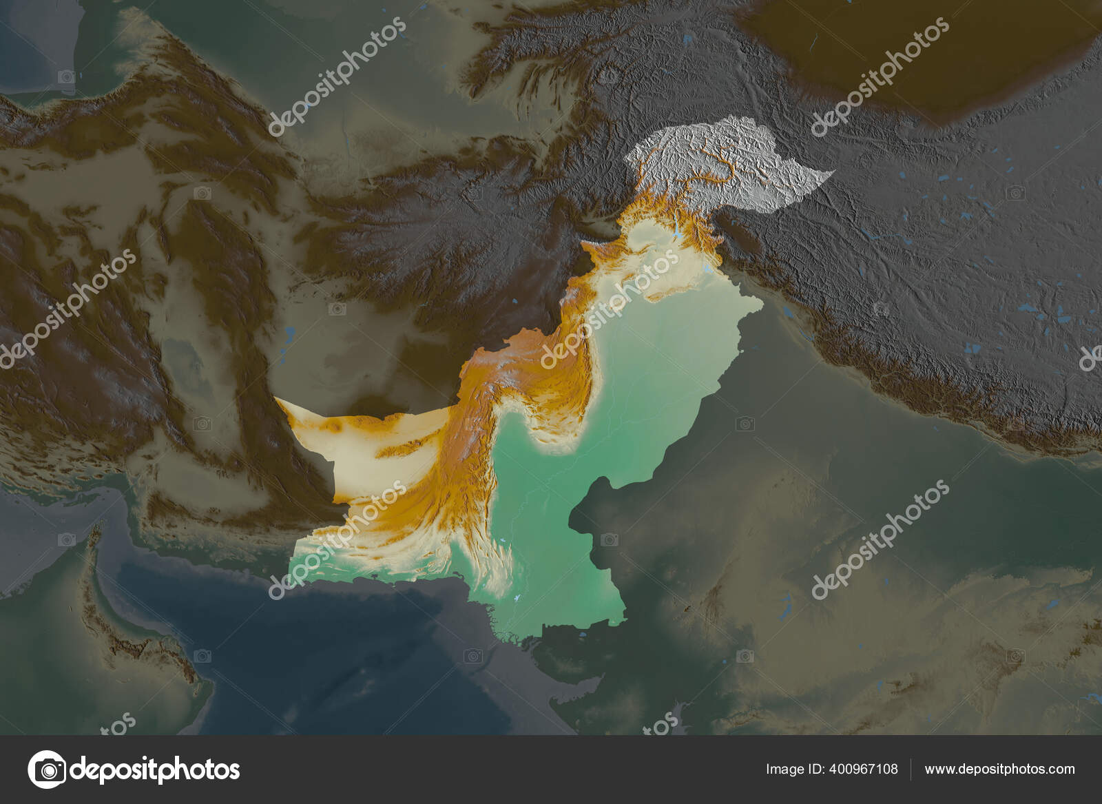Shape Pakistan Separated Desaturation Neighboring Areas Topographic ...