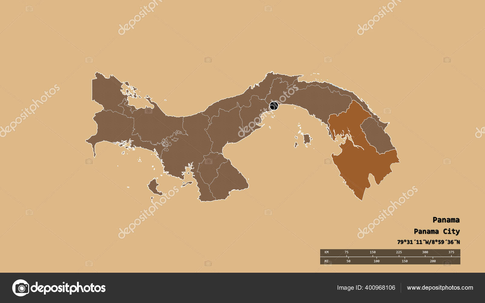 Desaturated Shape Panama Its Capital Main Regional Division Separated ...