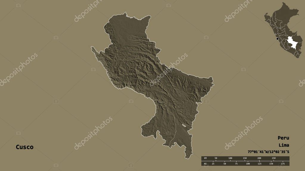 Forma del Cusco, región del Perú, con su capital aislada sobre fondo ...