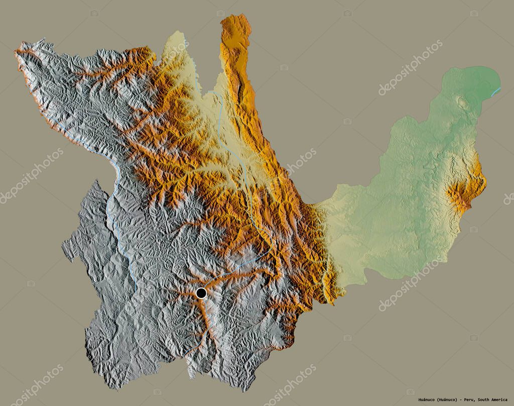 Forma de Huanuco, región del Perú, con su capital aislada sobre un ...