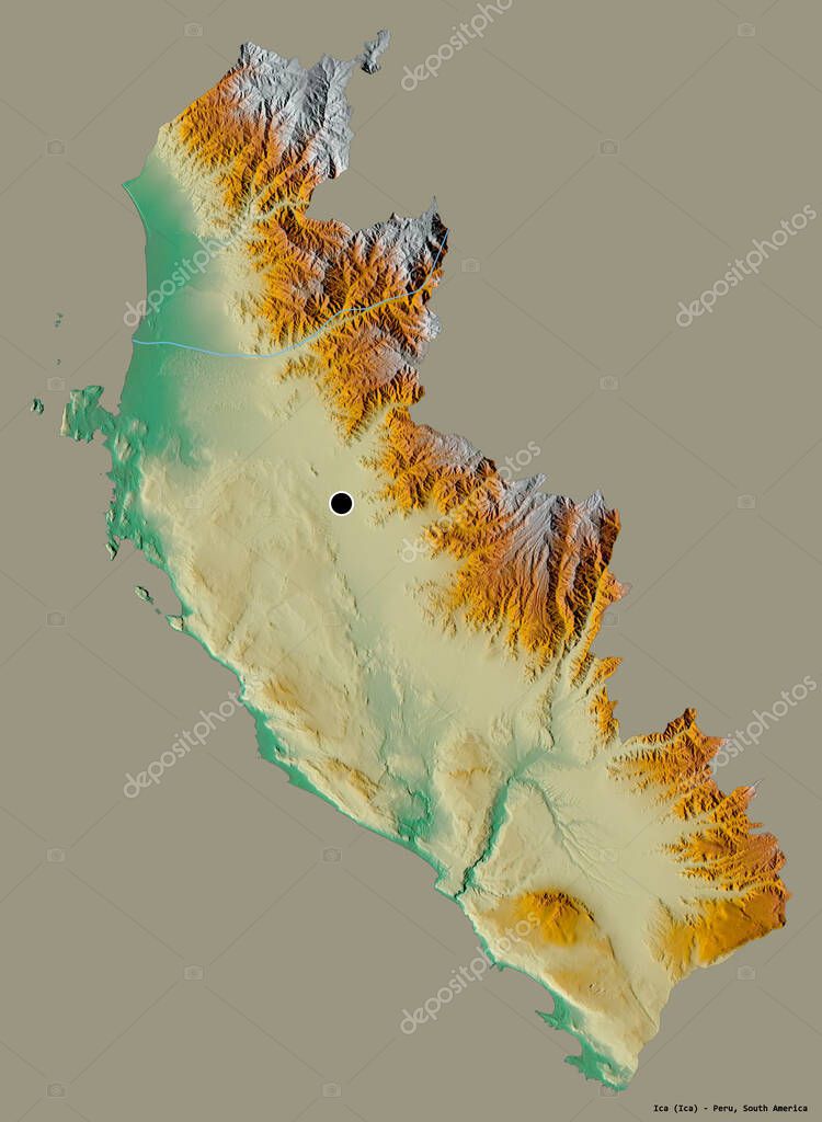 Forma de Ica, región del Perú, con su capital aislada sobre un fondo de ...