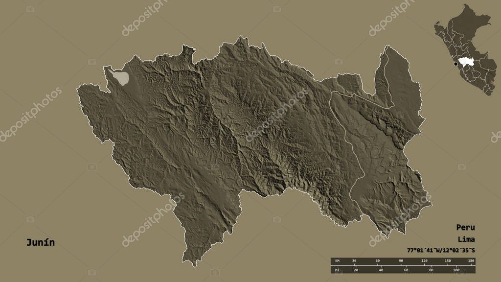 Forma de Junín, región del Perú, con su capital aislada sobre fondo ...