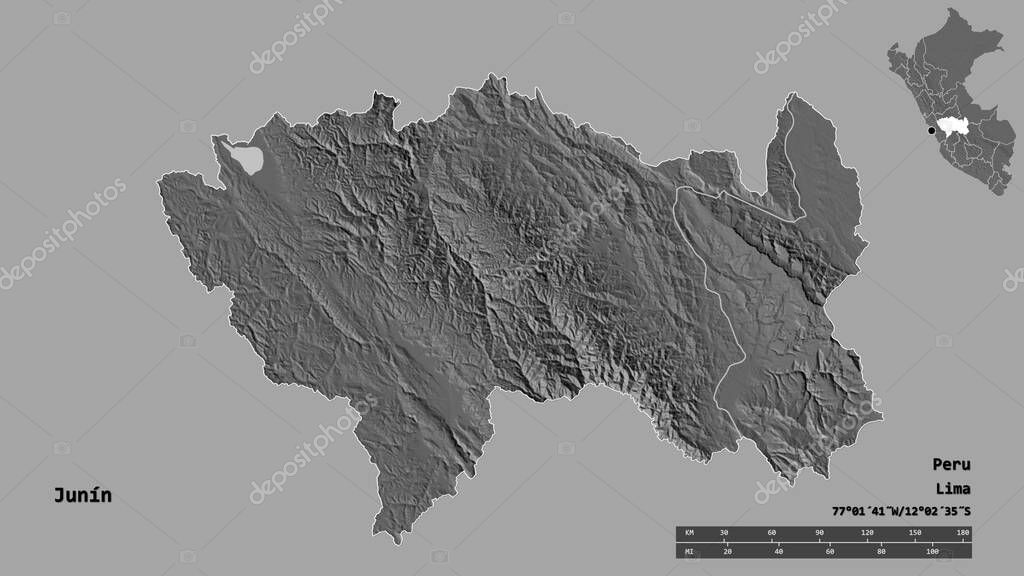 Forma de Junín, región del Perú, con su capital aislada sobre fondo ...