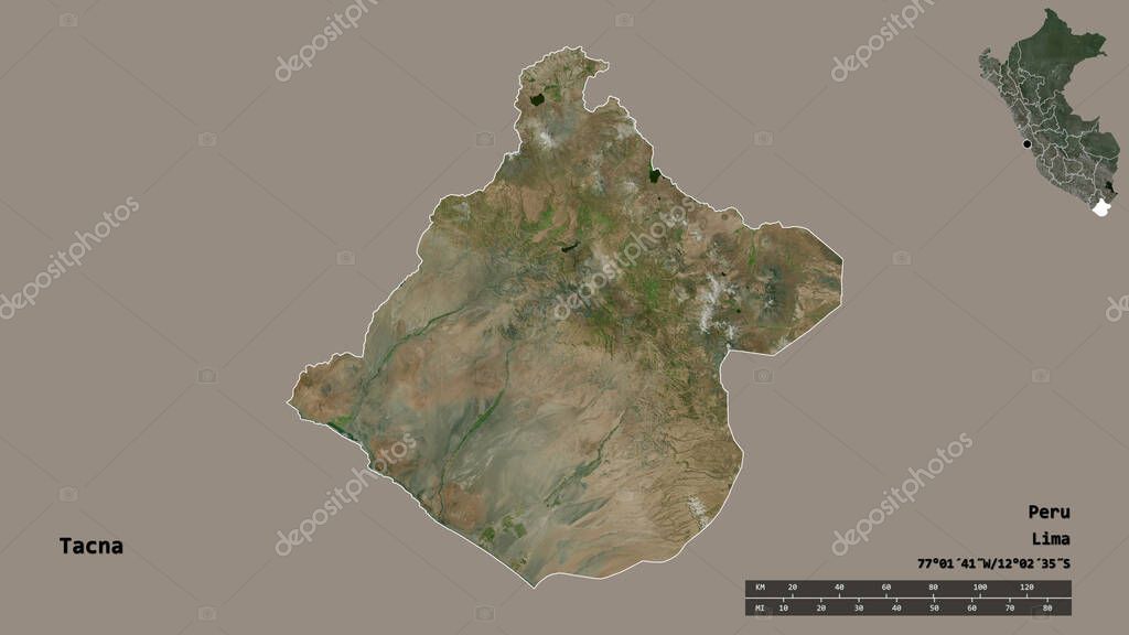Forma de Tacna, región del Perú, con su capital aislada sobre fondo ...