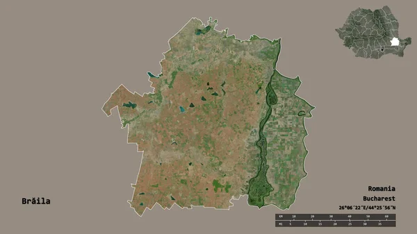 Shape of Braila, county of Romania, with its capital isolated on solid ...