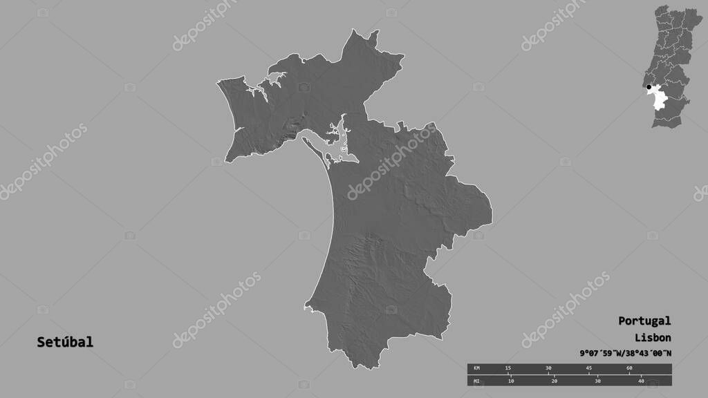 Forma de Setúbal, distrito de Portugal, con su capital aislada sobre un ...