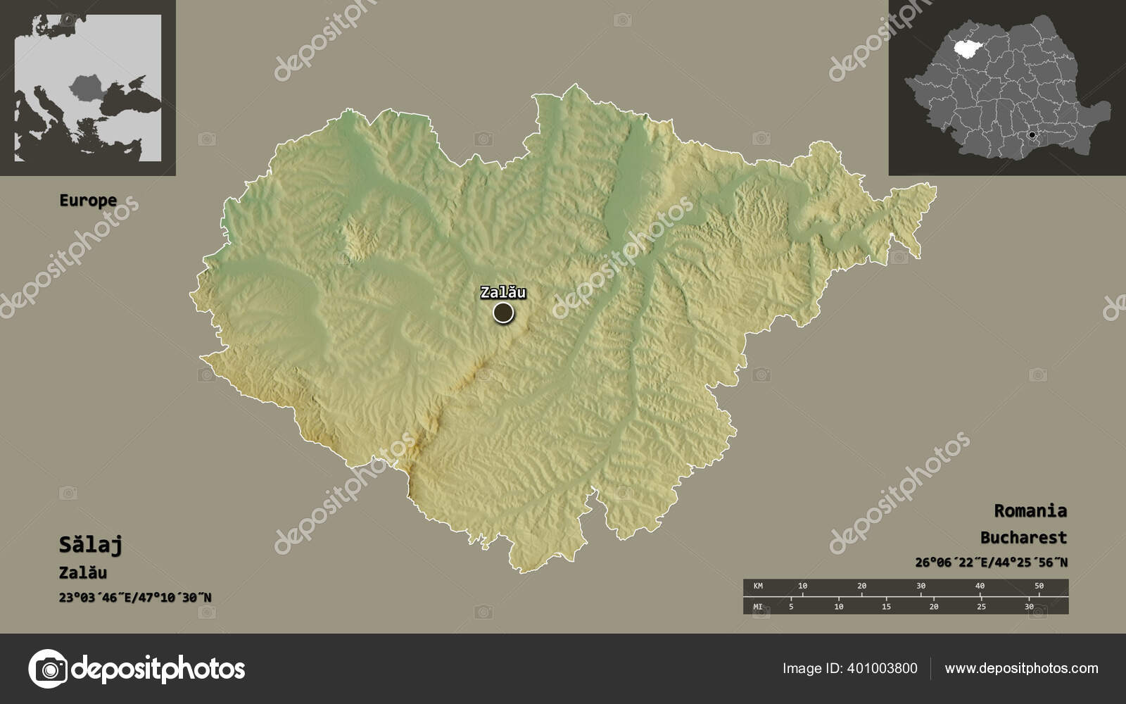 Shape Salaj County Romania Its Capital Distance Scale Previews Labels ...