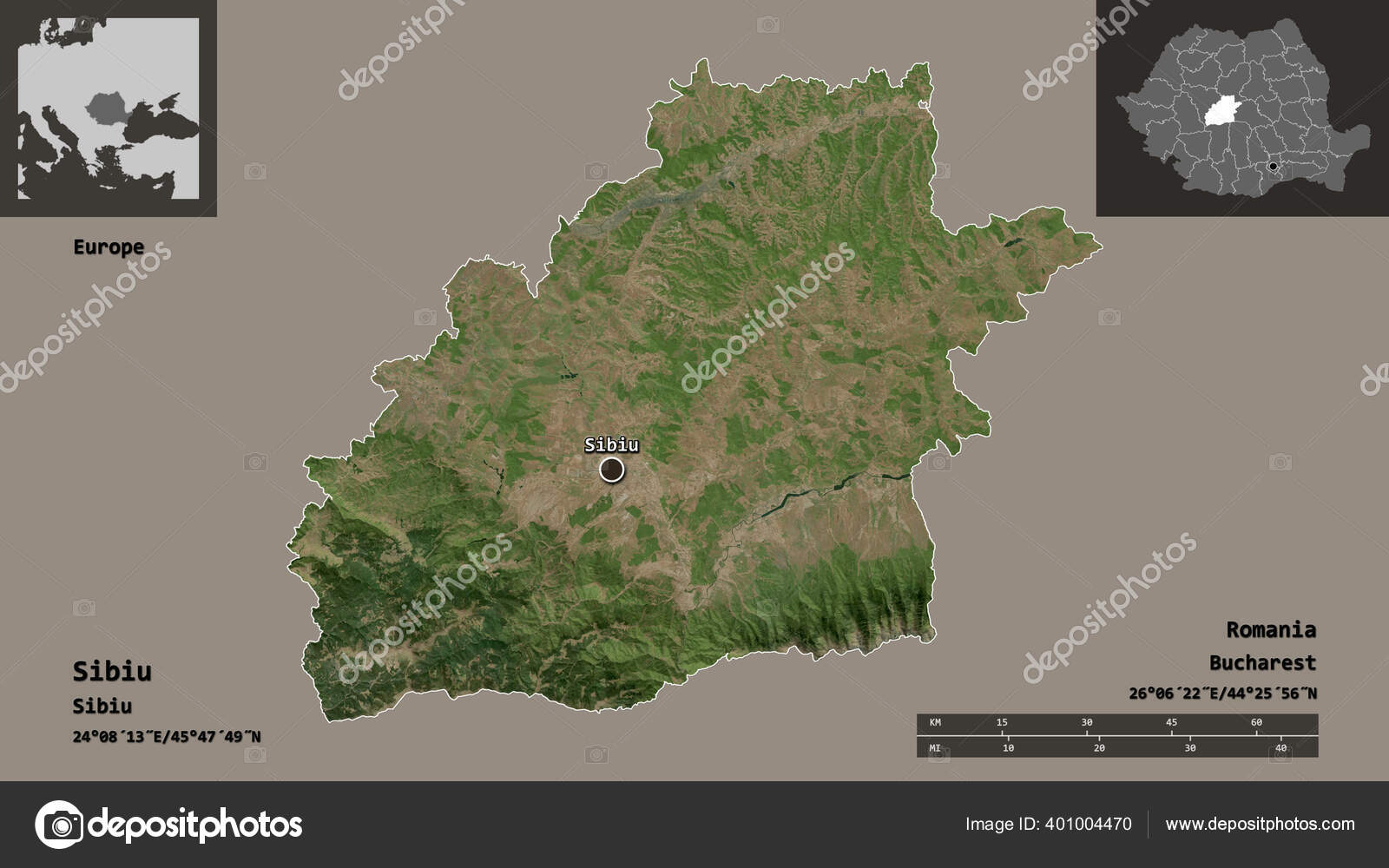 Shape Sibiu County Romania Its Capital Distance Scale Previews Labels ...