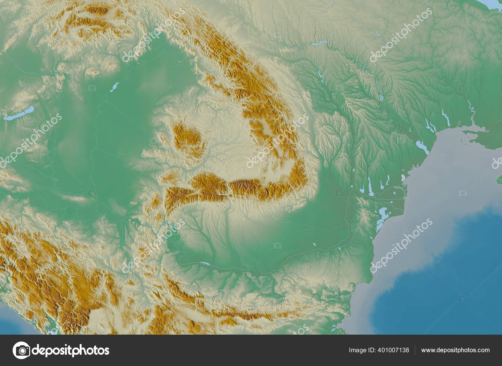Extended Area Romania Topographic Relief Map Rendering — Stock Photo ...