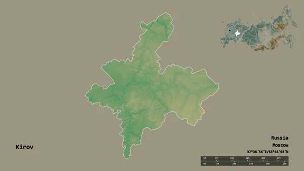 Shape of Kirov, region of Russia, with its capital isolated on solid ...