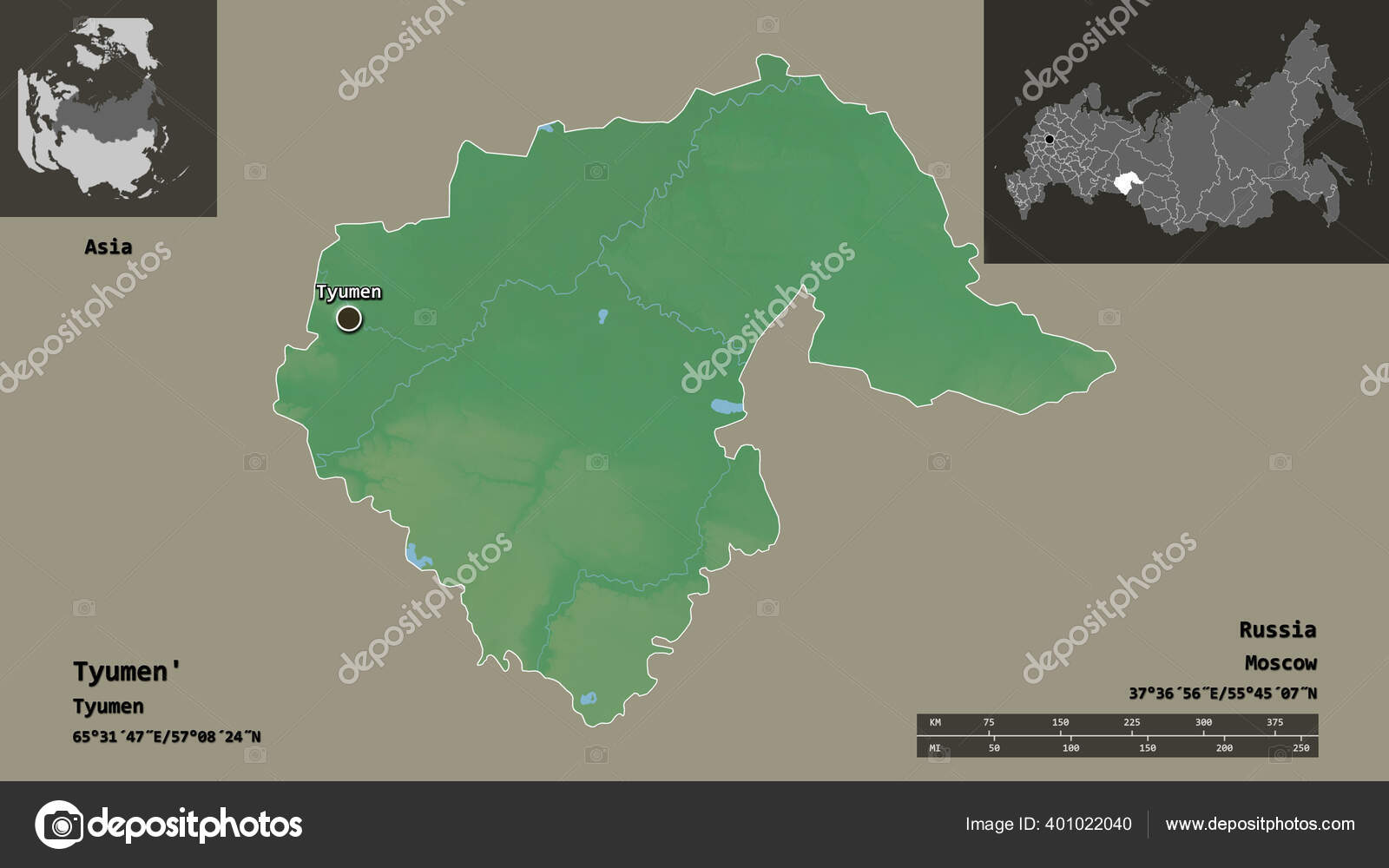 Shape Tyumen' Region Russia Its Capital Distance Scale Previews Labels ...