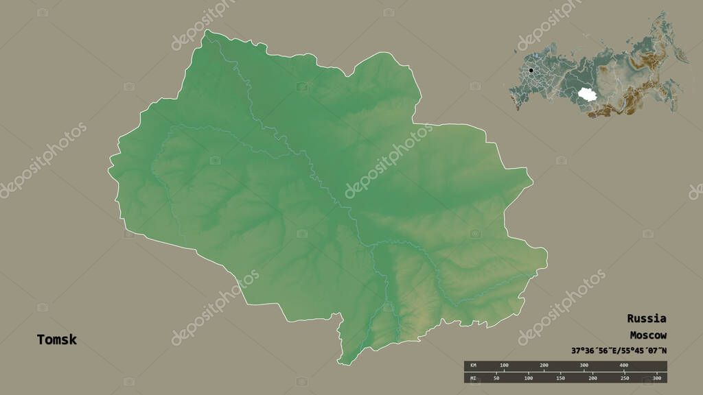 Forma de Tomsk, región de Rusia, con su capital aislada sobre un fondo ...