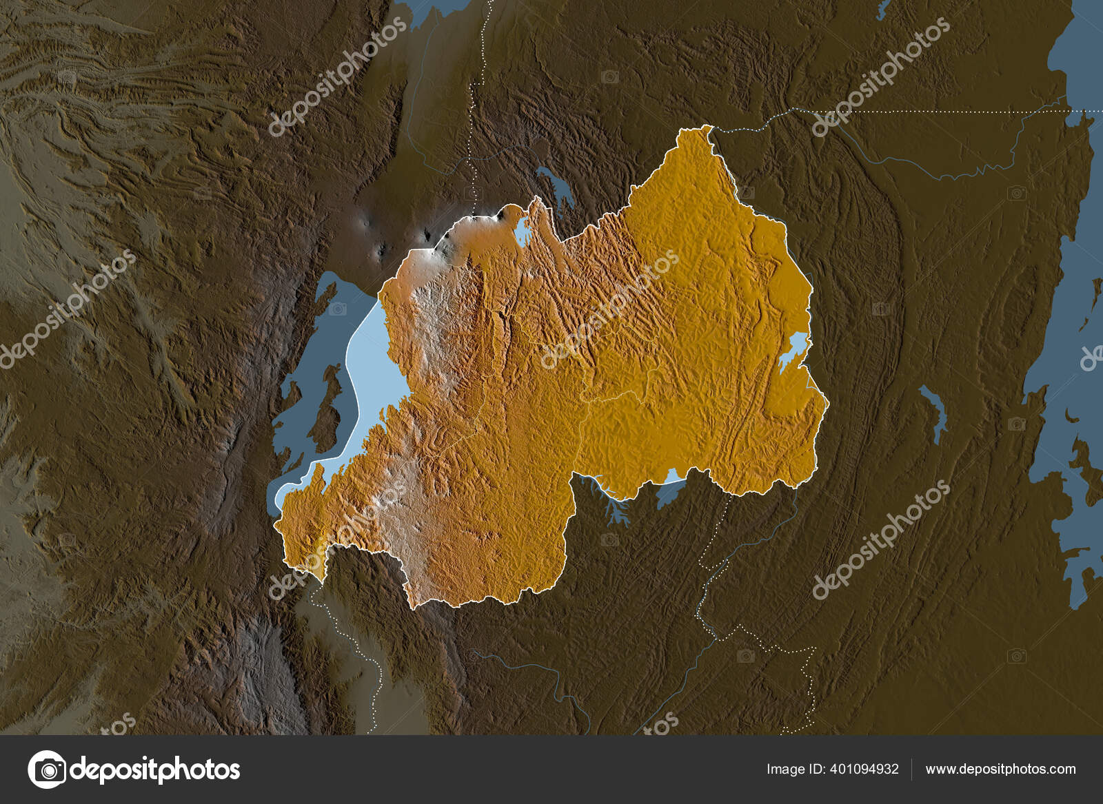 Shape Rwanda Separated Desaturation Neighboring Areas Borders ...