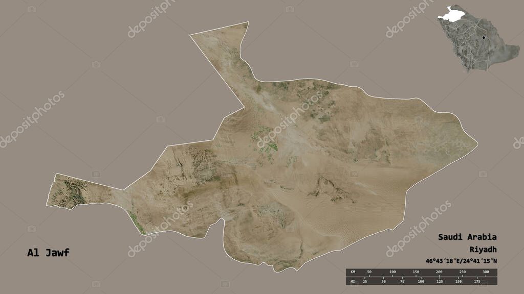 Forma de Al Jawf, región de Arabia Saudita, con su capital aislada ...