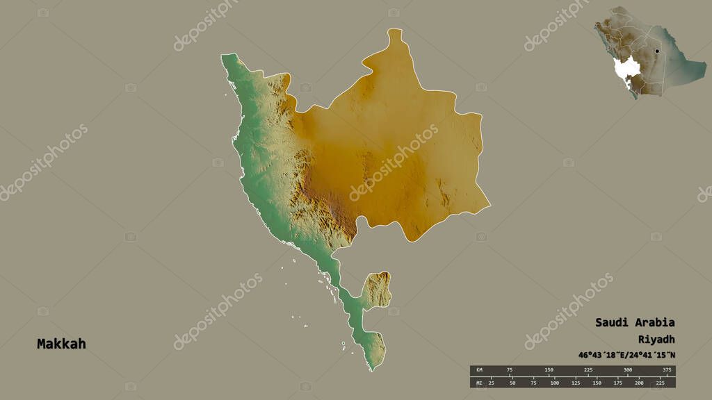 Forma de la Meca, región de Arabia Saudita, con su capital aislada ...