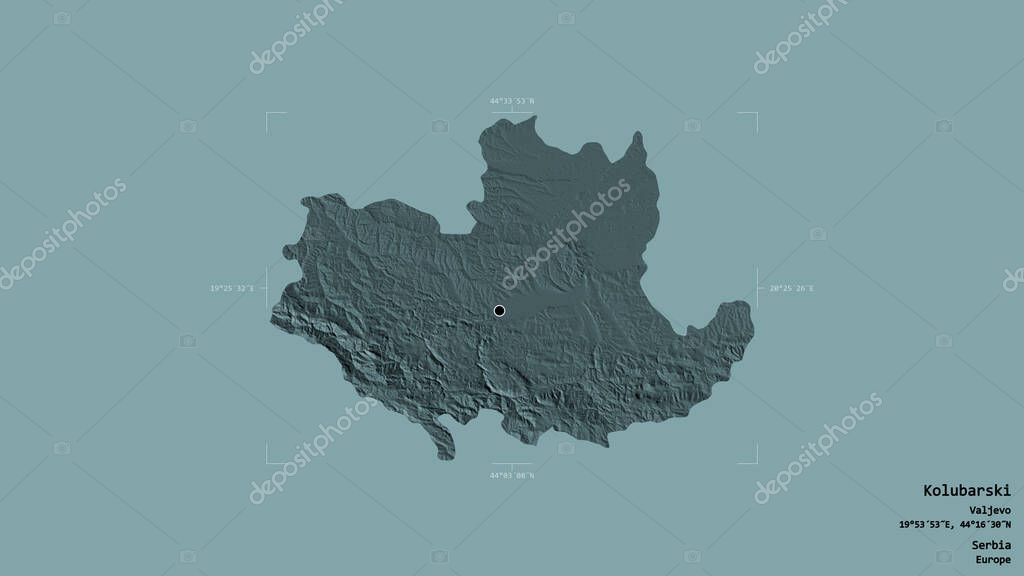 Área de Kolubarski, distrito de Serbia, aislada sobre un fondo sólido ...