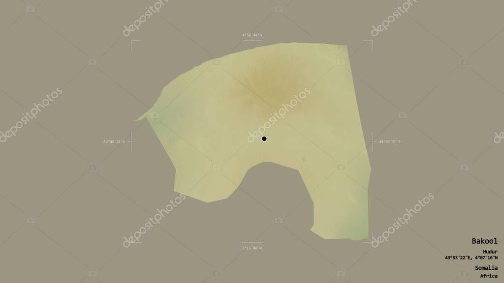Área de Bakool, región de Somalia, aislada sobre un fondo sólido en una ...