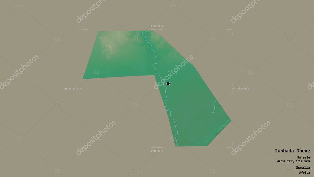 Zona de Jubbada Dhexe, región de Somalia, aislada sobre un fondo sólido ...