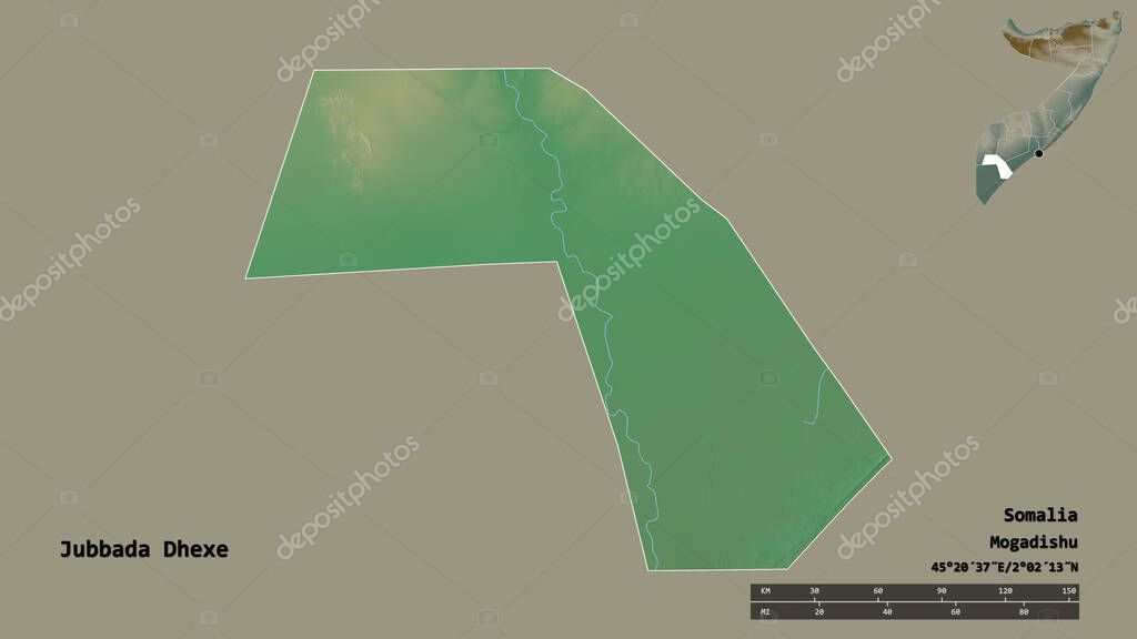 Forma de Jubbada Dhexe, región de Somalia, con su capital aislada sobre ...