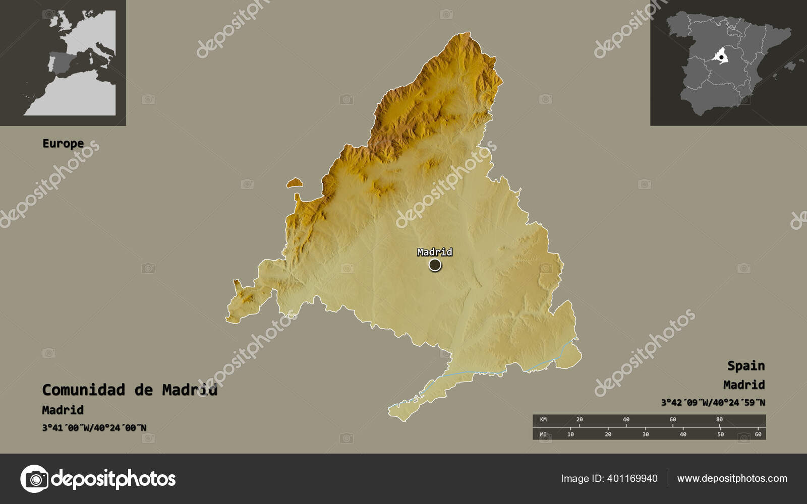 Shape Comunidad Madrid Autonomous Community Spain Its Capital Distance ...