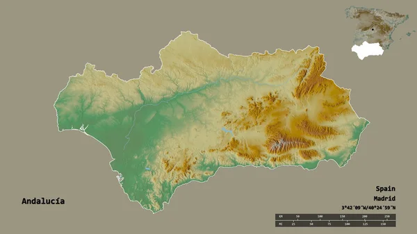 Shape of Andalucia, autonomous community of Spain, with its capital ...