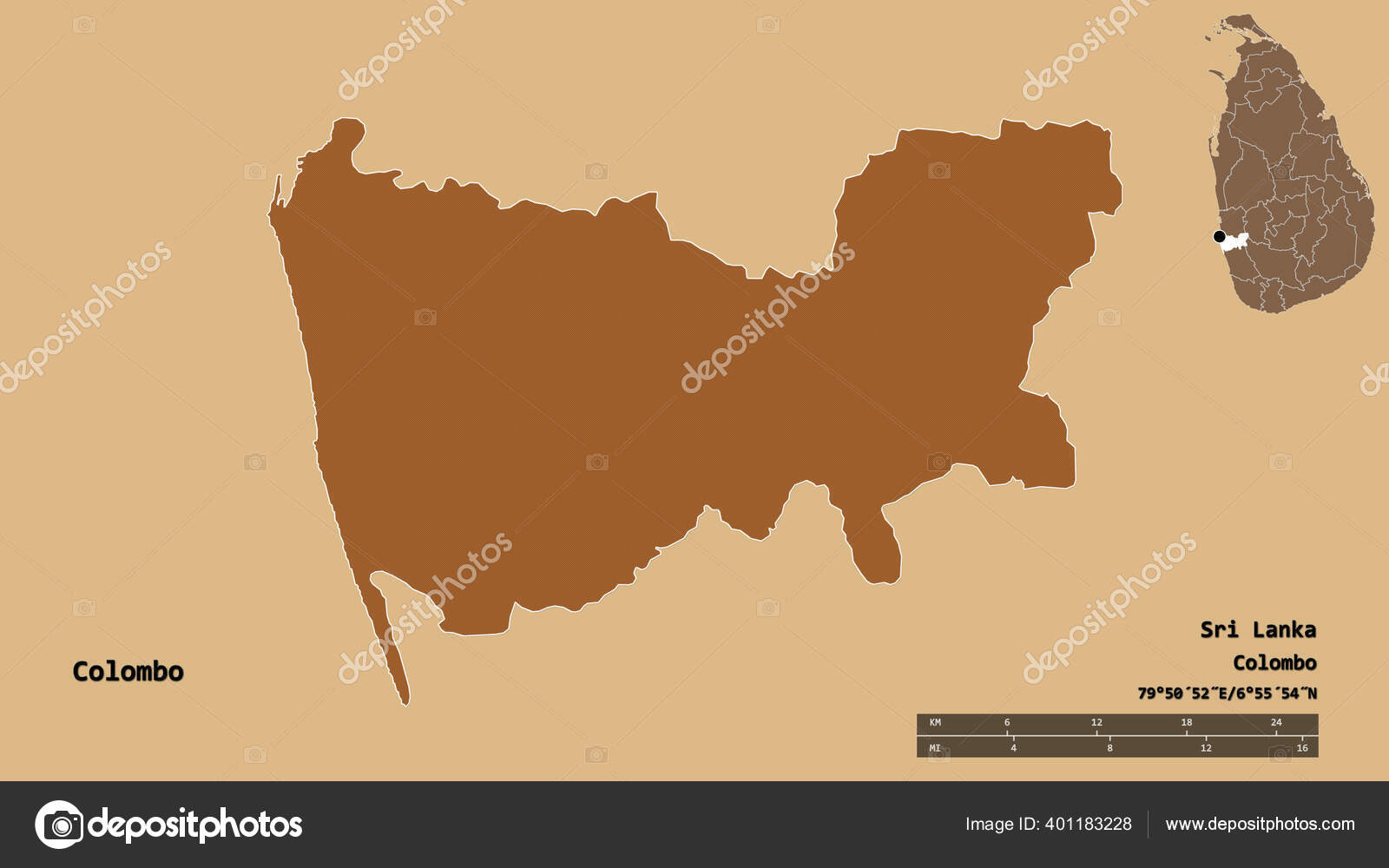 Shape Colombo District Sri Lanka Its Capital Isolated Solid Background ...