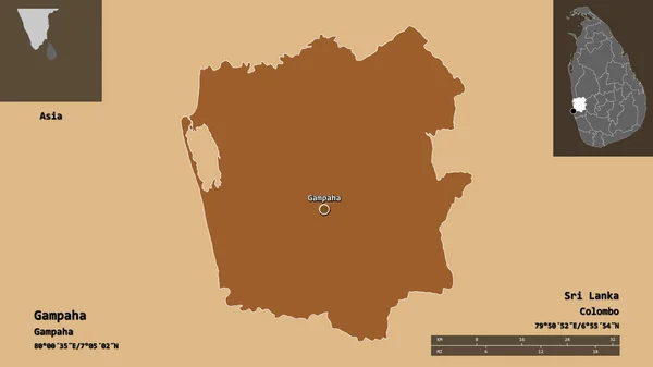 Shape of Gampaha, district of Sri Lanka, and its capital. Distance ...