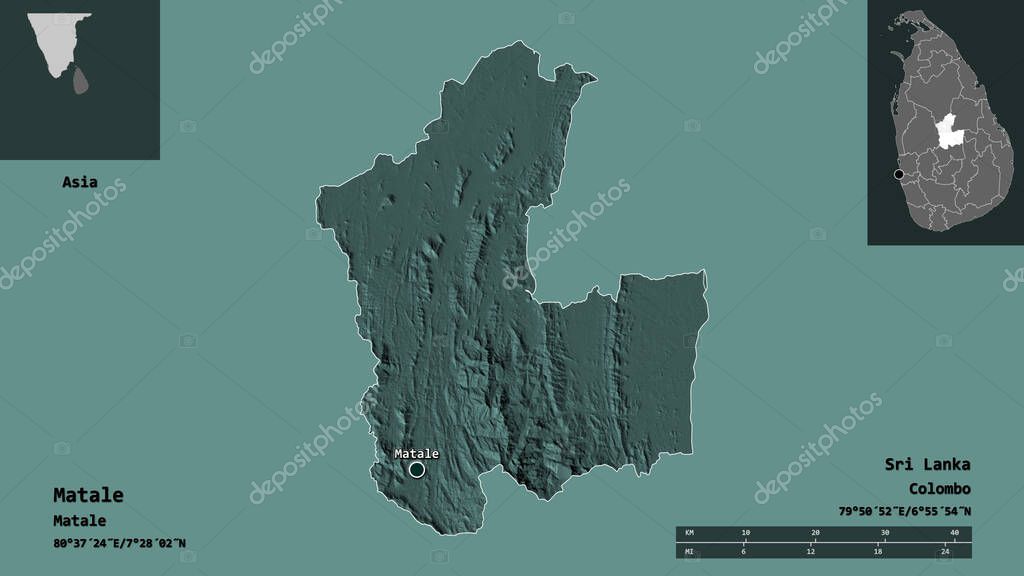Forma de Matale, distrito de Sri Lanka, y su capital. Escala de ...