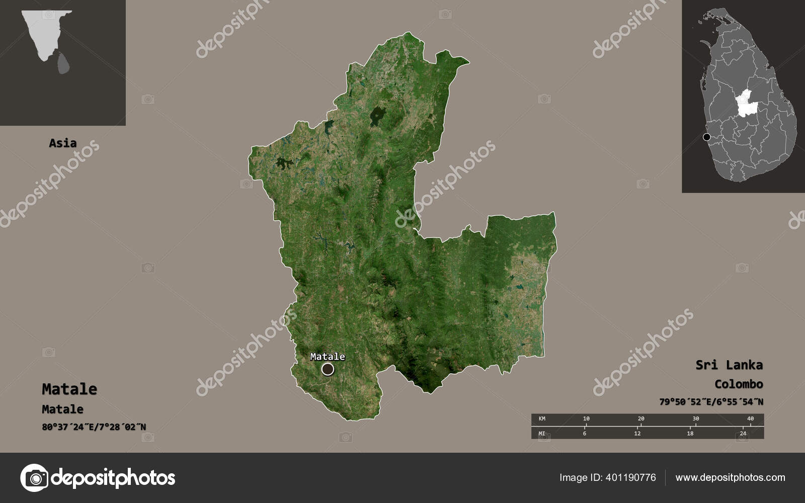Shape Matale District Sri Lanka Its Capital Distance Scale Previews ...