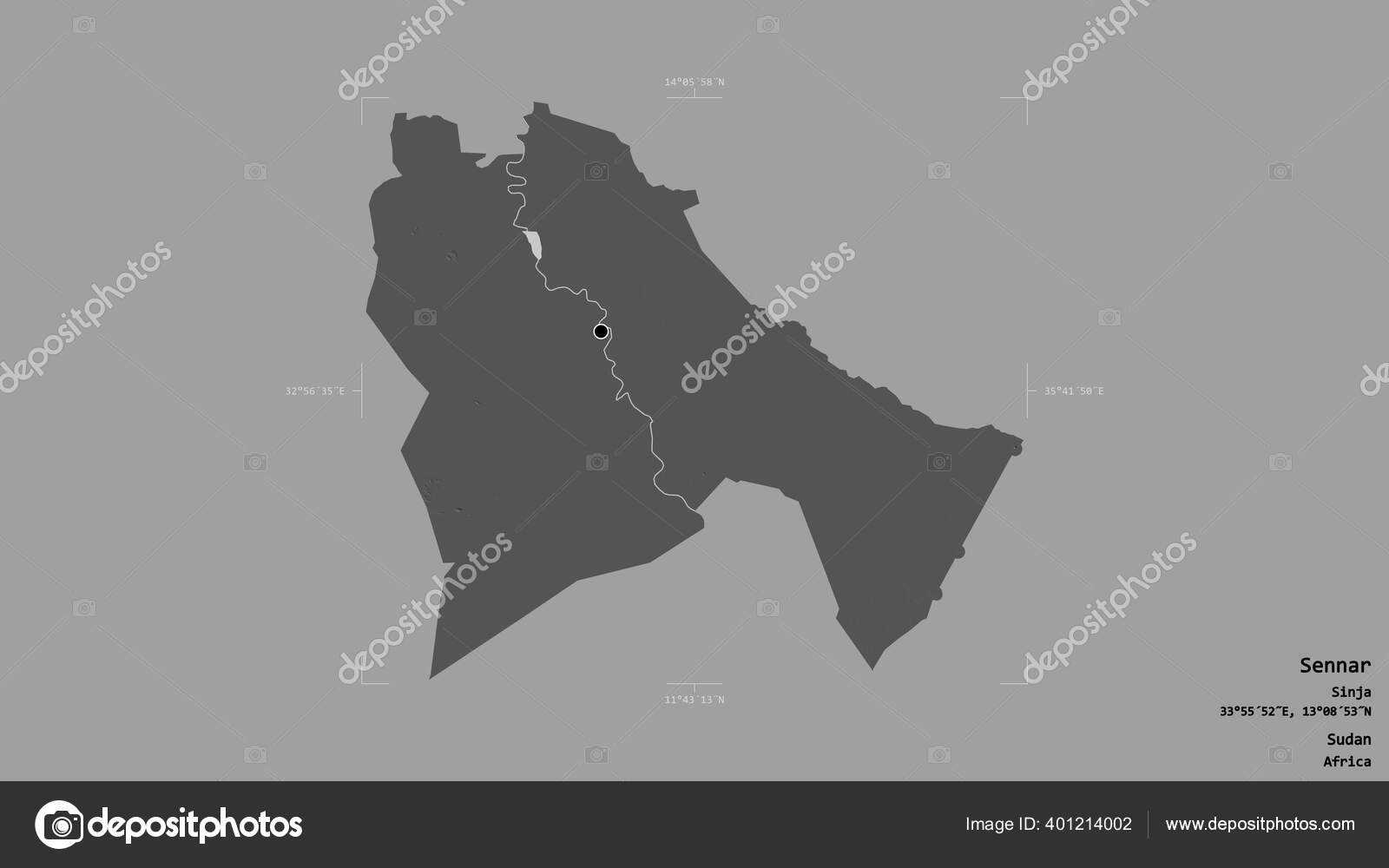 Zona Sennar Estado Sudán Aislada Sobre Sólido Fondo Una Caja — Foto de ...