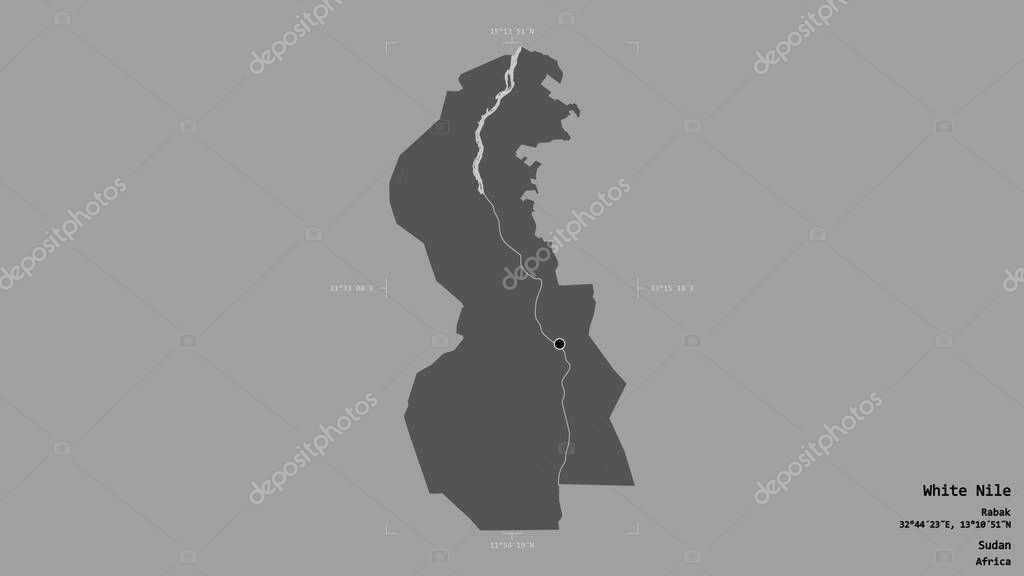 Zona del Nilo Blanco, estado de Sudán, aislada sobre un fondo sólido en ...