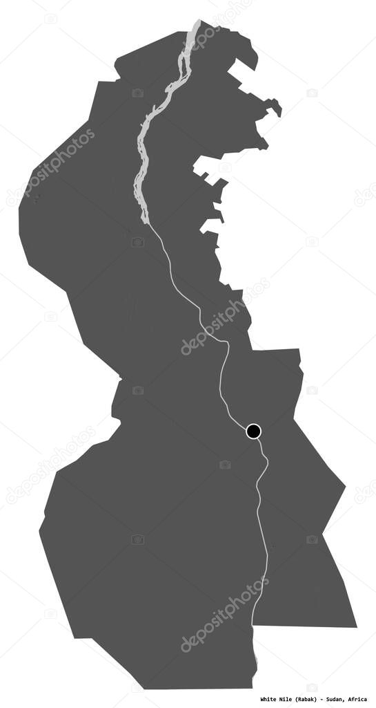 Forma del Nilo Blanco, estado de Sudán, con su capital aislada sobre ...