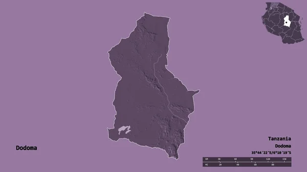 Shape of Dodoma, region of Tanzania, with its capital isolated on solid ...