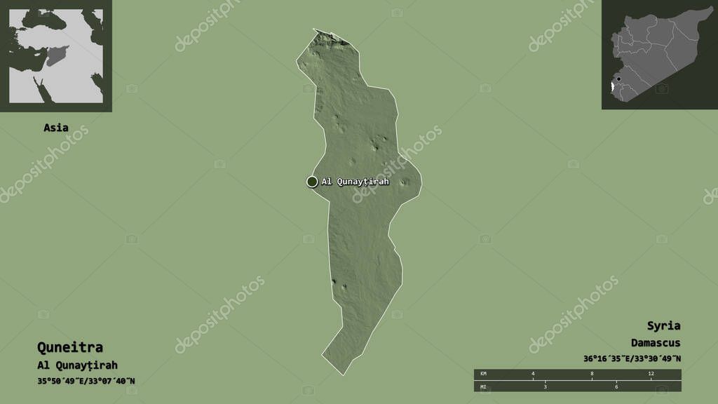 Forma de Quneitra, provincia de Siria, y su capital. Escala de ...