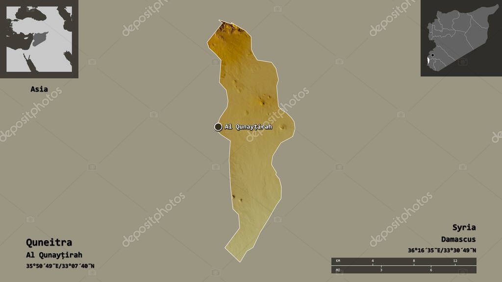 Forma de Quneitra, provincia de Siria, y su capital. Escala de ...