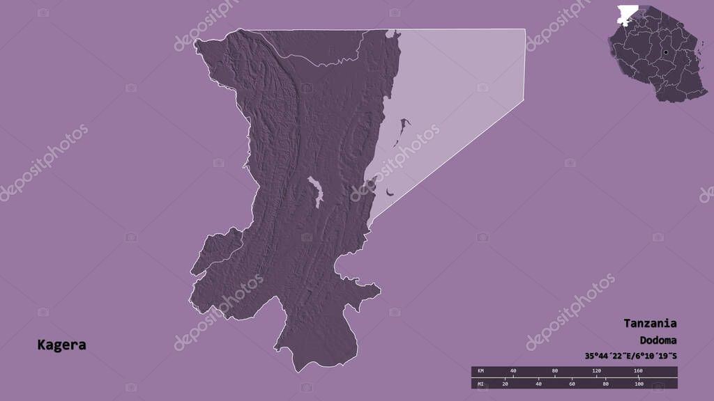 Forma de Kagera, región de Tanzania, con su capital aislada sobre un ...