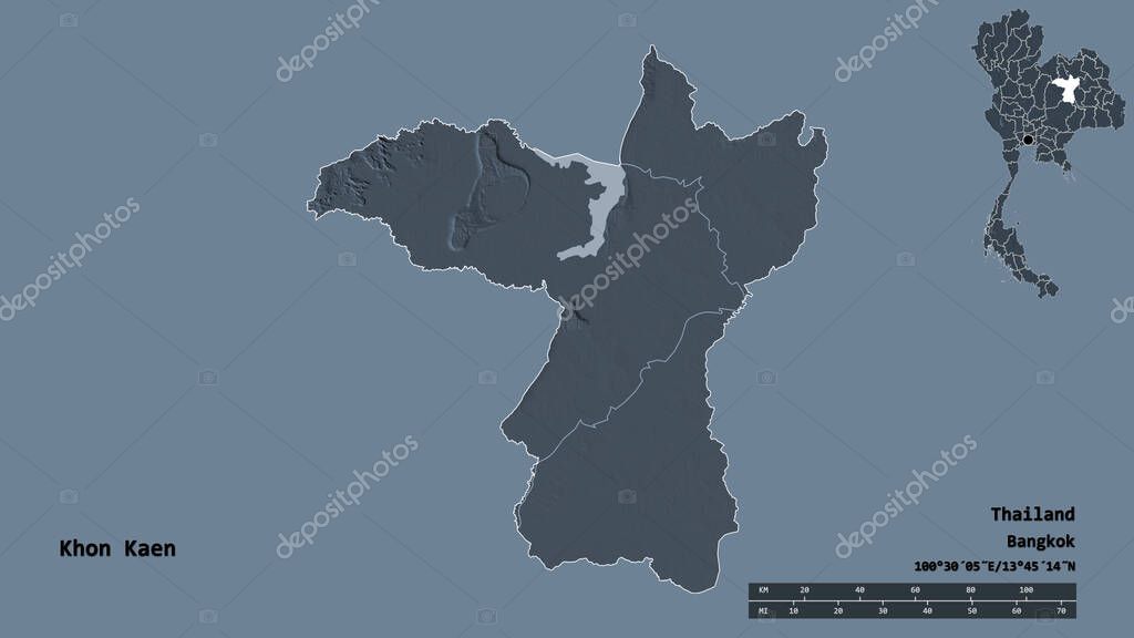 Forma de Khon Kaen, provincia de Tailandia, con su capital aislada ...