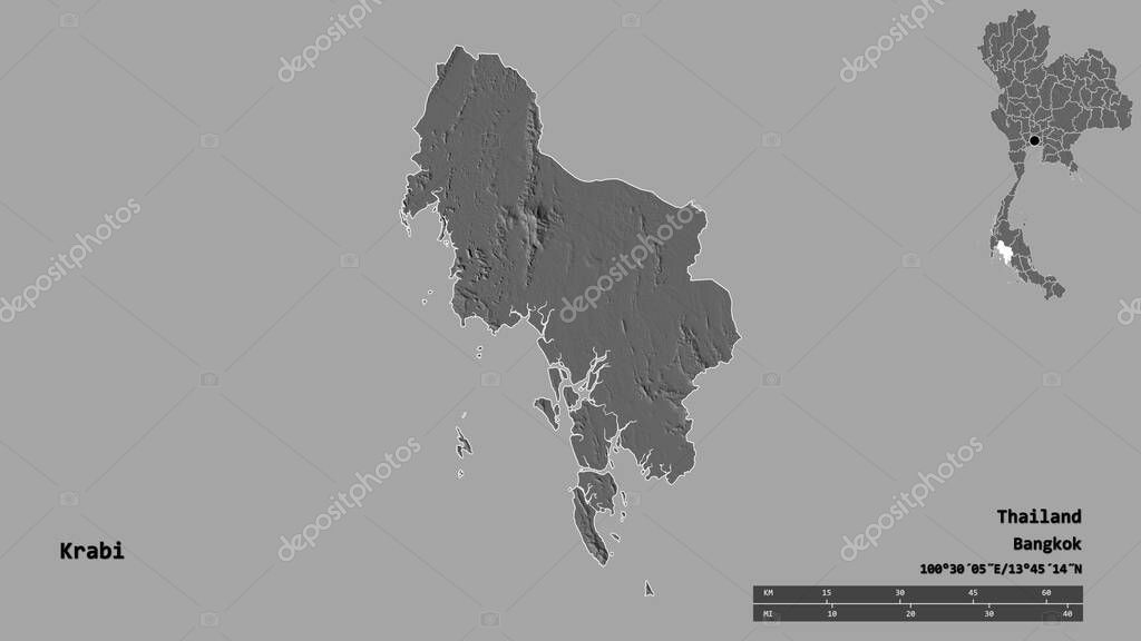 Forma de Krabi, provincia de Tailandia, con su capital aislada sobre un ...