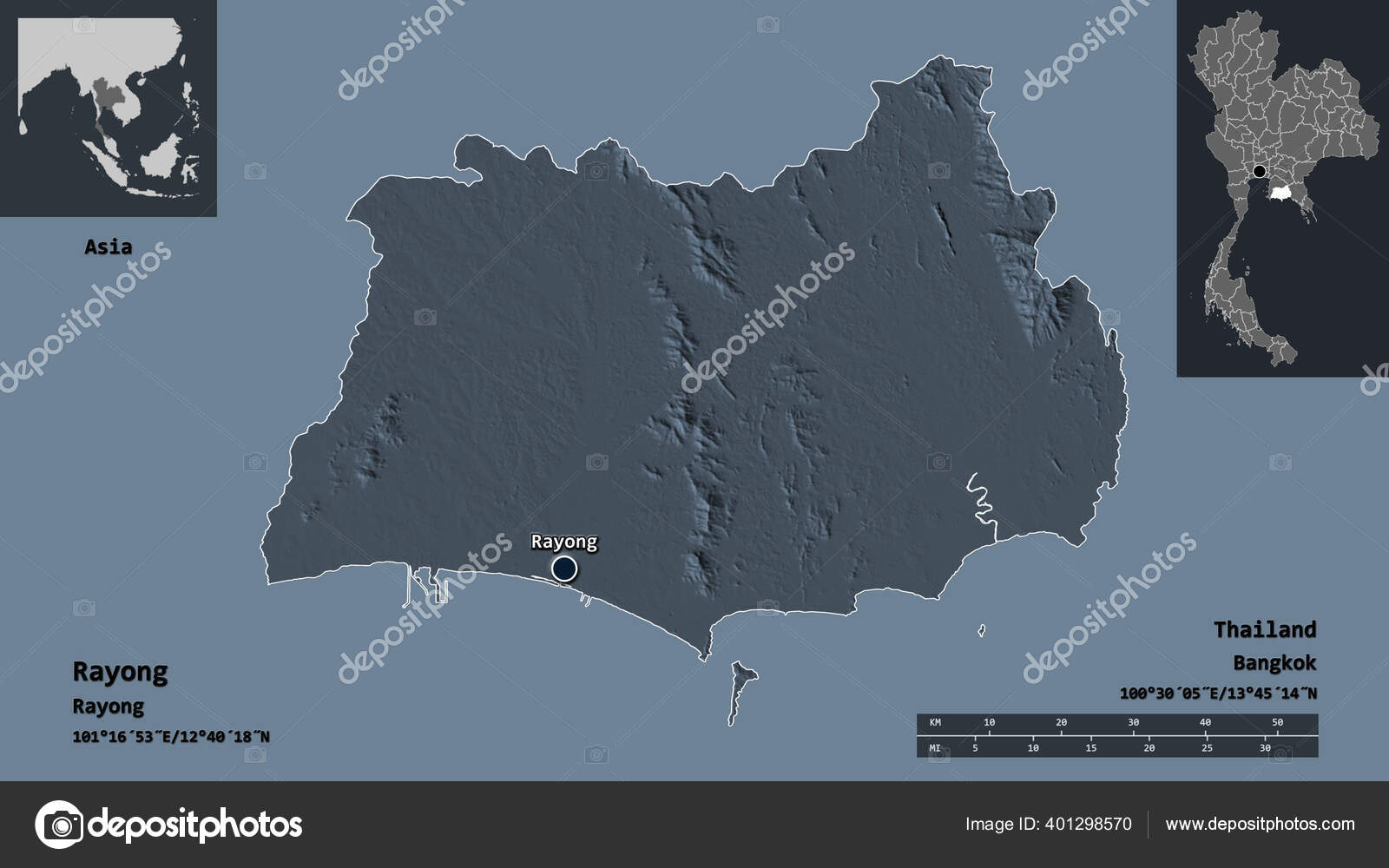 Shape Rayong Province Thailand Its Capital Distance Scale Previews ...