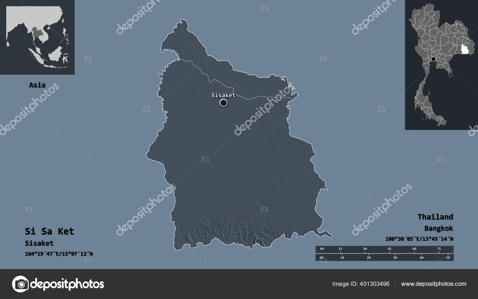 Shape Ket Province Thailand Its Capital Distance Scale Previews Labels — Stock Photo © Yarr65 ...
