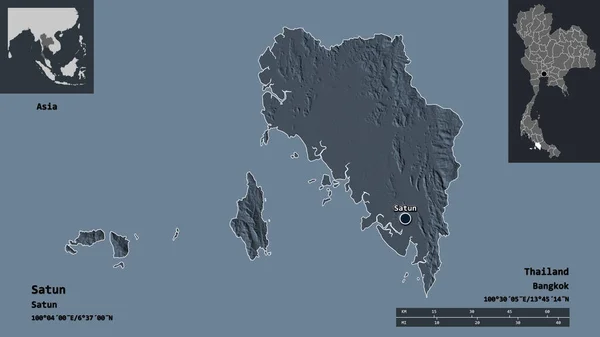 Shape of Satun, province of Thailand, and its capital. Distance scale ...