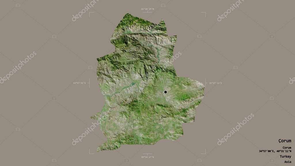 Zona de Corum, provincia de Turquía, aislada sobre un fondo sólido en ...