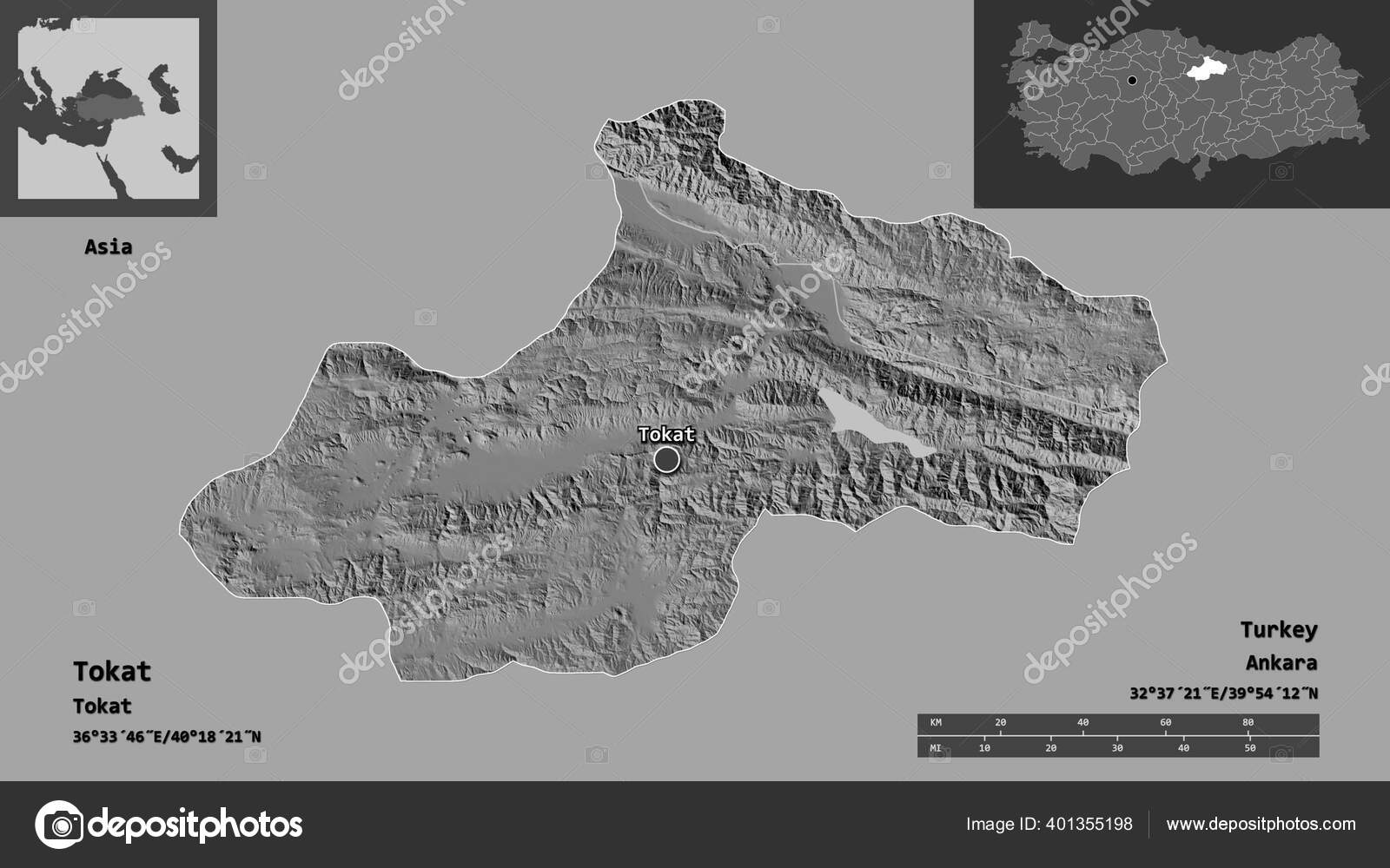 Shape Tokat Province Turkey Its Capital Distance Scale Previews Labels ...