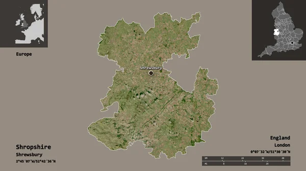 Shape of Shropshire, administrative county of England, and its capital ...