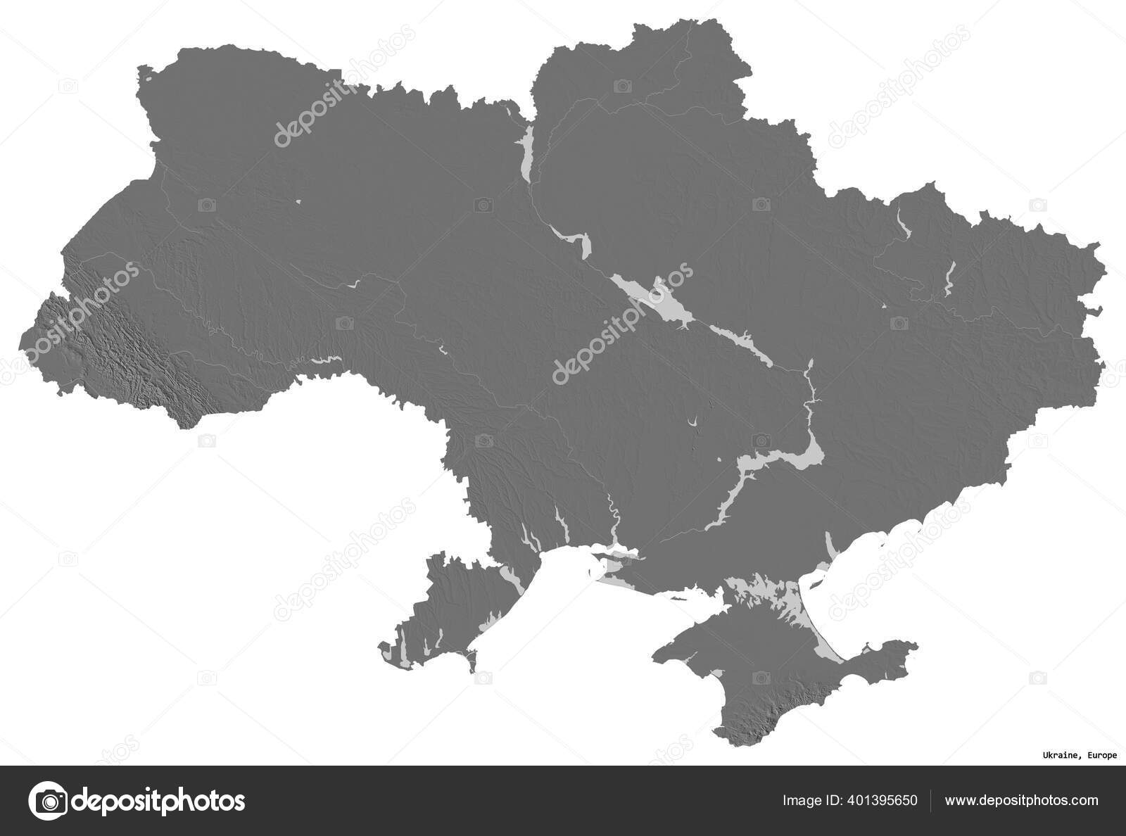 Shape Ukraine Its Capital Isolated White Background Bilevel Elevation ...
