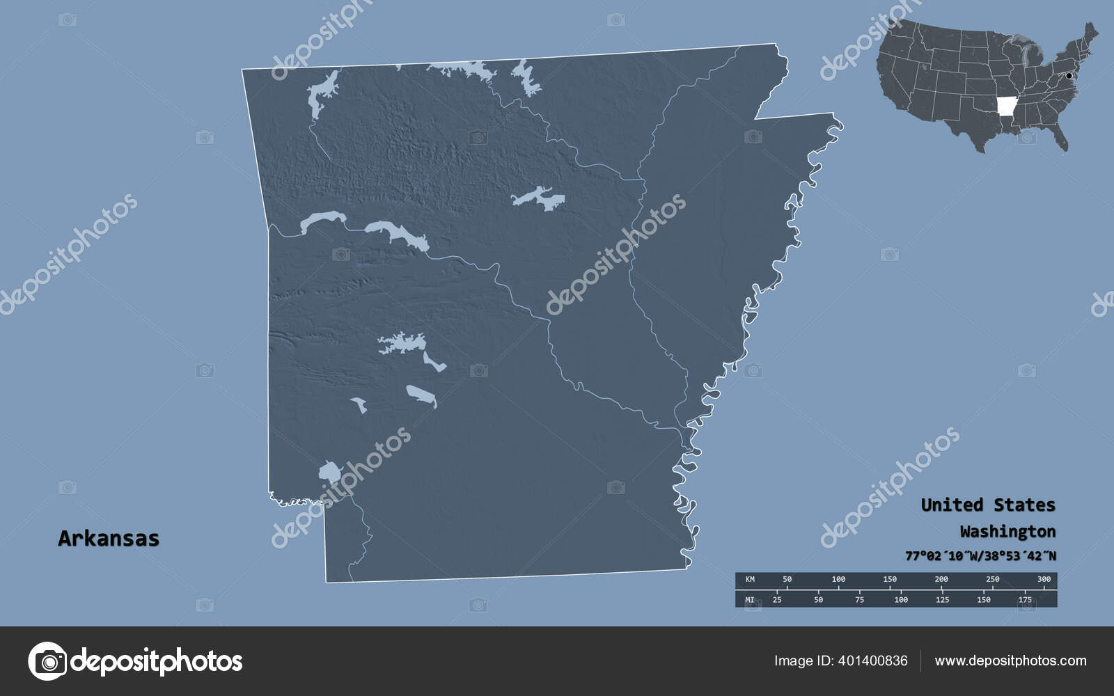 Shape Arkansas State Mainland United States Its Capital Isolated Solid ...