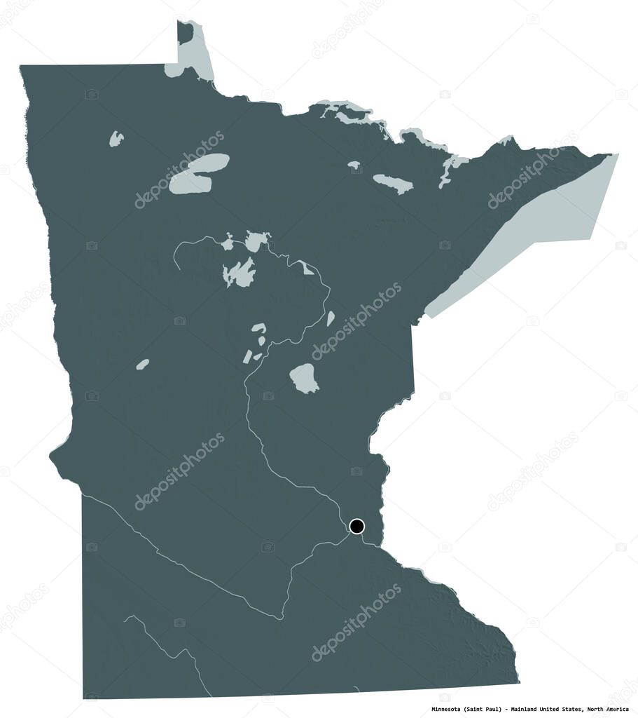 Shape of Minnesota, state of Mainland United States, with its capital ...