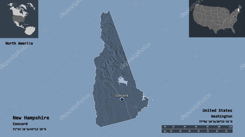 Shape of New Hampshire, state of Mainland United States, and its ...