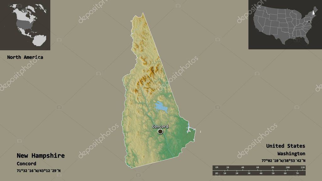 Shape of New Hampshire, state of Mainland United States, and its ...
