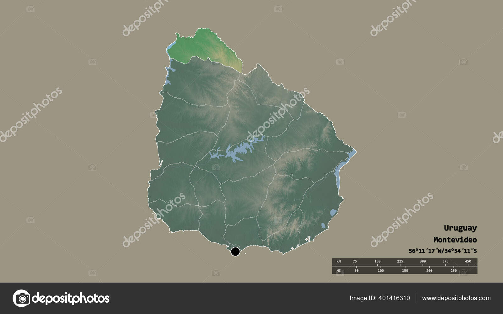 Desaturated Shape Uruguay Its Capital Main Regional Division Separated Artigas — Stock Photo ...